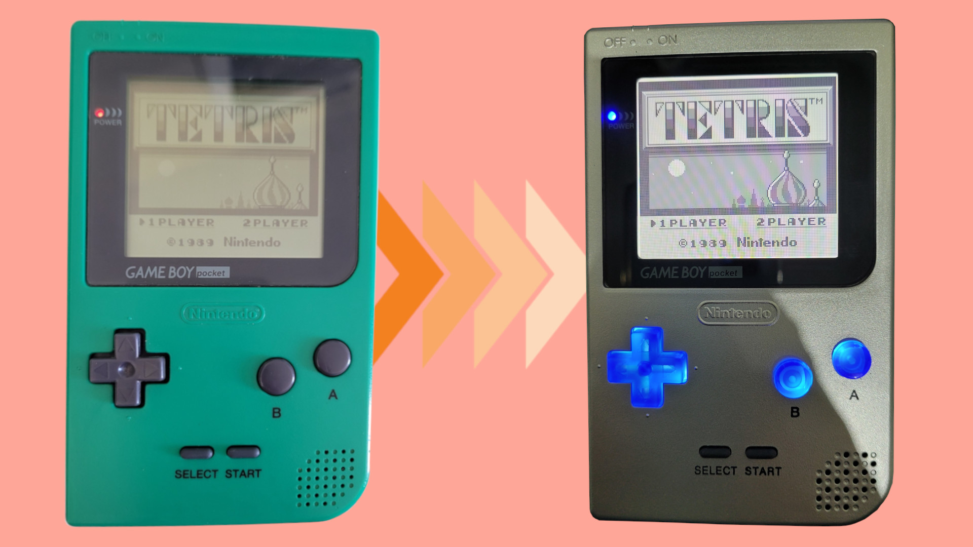 Modded Game Boy Pocket : IPS + backlit buttons + Lipo