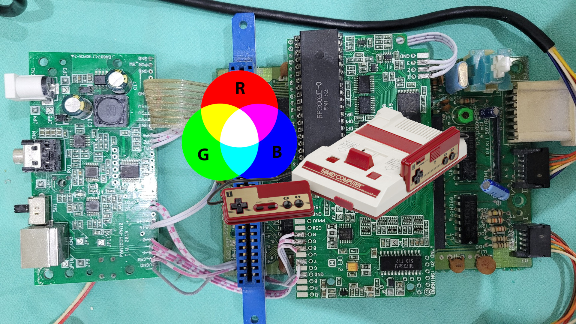 Famicom modded to output RGB signal with NesRGB